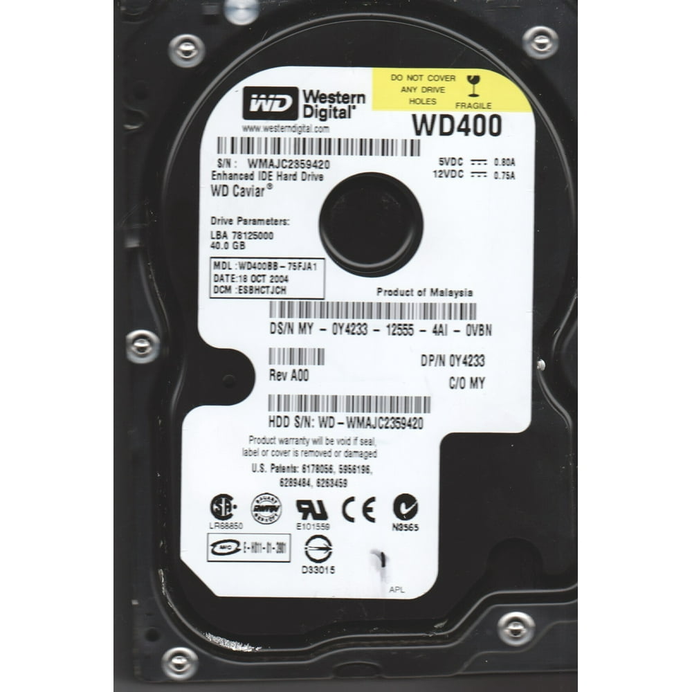 WD400BB-75FJA1, DCM ESBHCTJCH, Western Digital 40GB IDE 3.5 Hard Drive ...