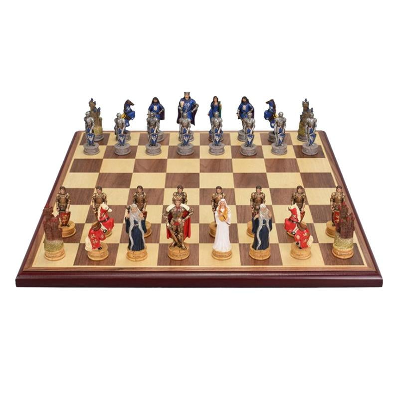 Buy King Arthur Chess Set with Wooden Board New 44x44cm 32 Resin Chess ...
