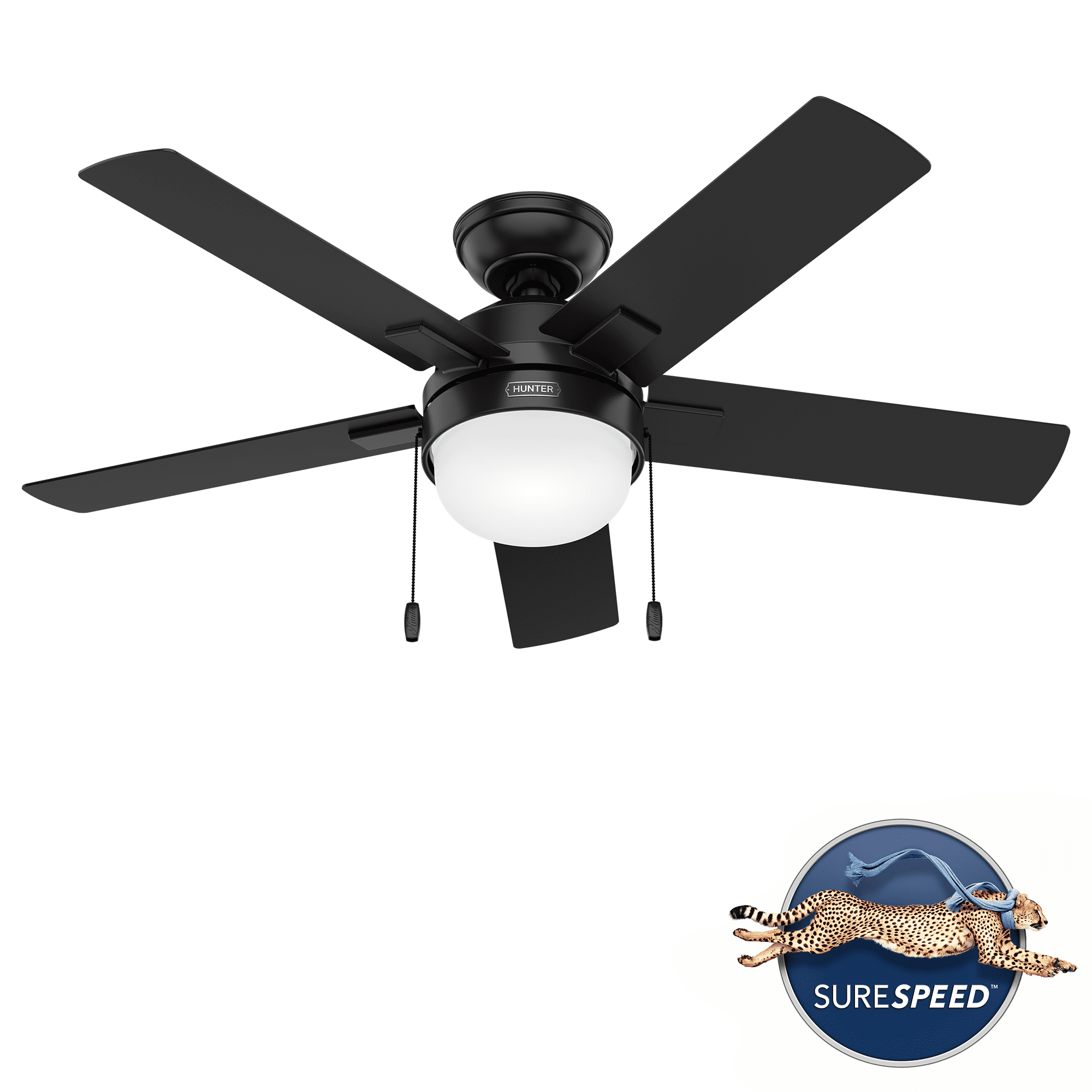 Hunter 44 inch Zeal Matte Black Ceiling Fan with LED Light Kit and Pull ...
