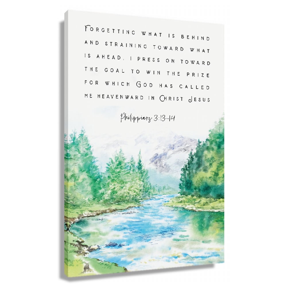 Bible Verse Canvas Wall Art Nature River Posters Philippians 3 13-14 ...