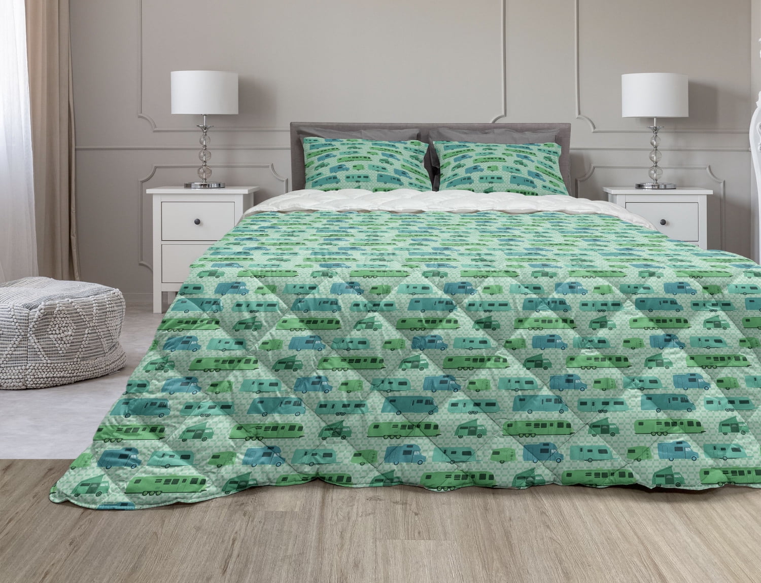 Camper Comforter & Sham Bedding Set, Grid Style Squares Background with ...