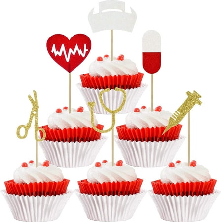 Lepai 48 Pieces Nursing Cupcake Toppers Nurse Graduation Cake ...