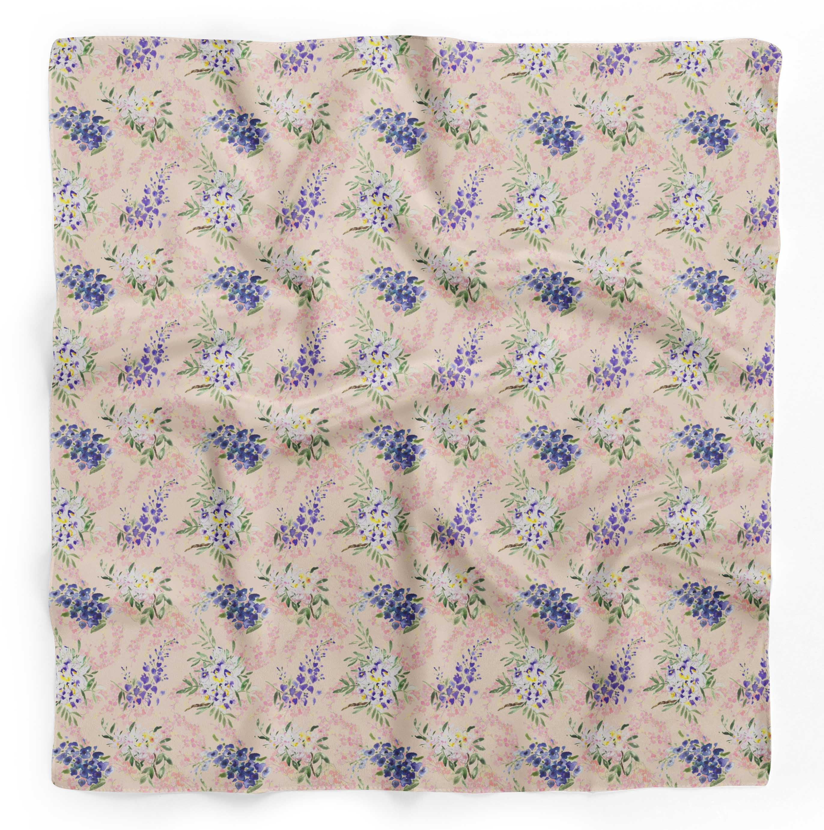 Bimba White Flower & Leaves Watercolor Printed Pure Silk Scarf For Hair ...