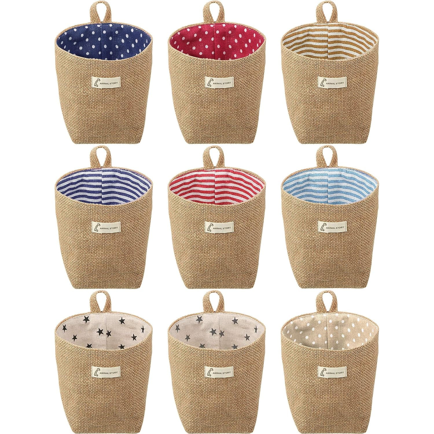 9 Pieces Mini Wall Hanging Storage Bags Small Cotton Linen Storage ...