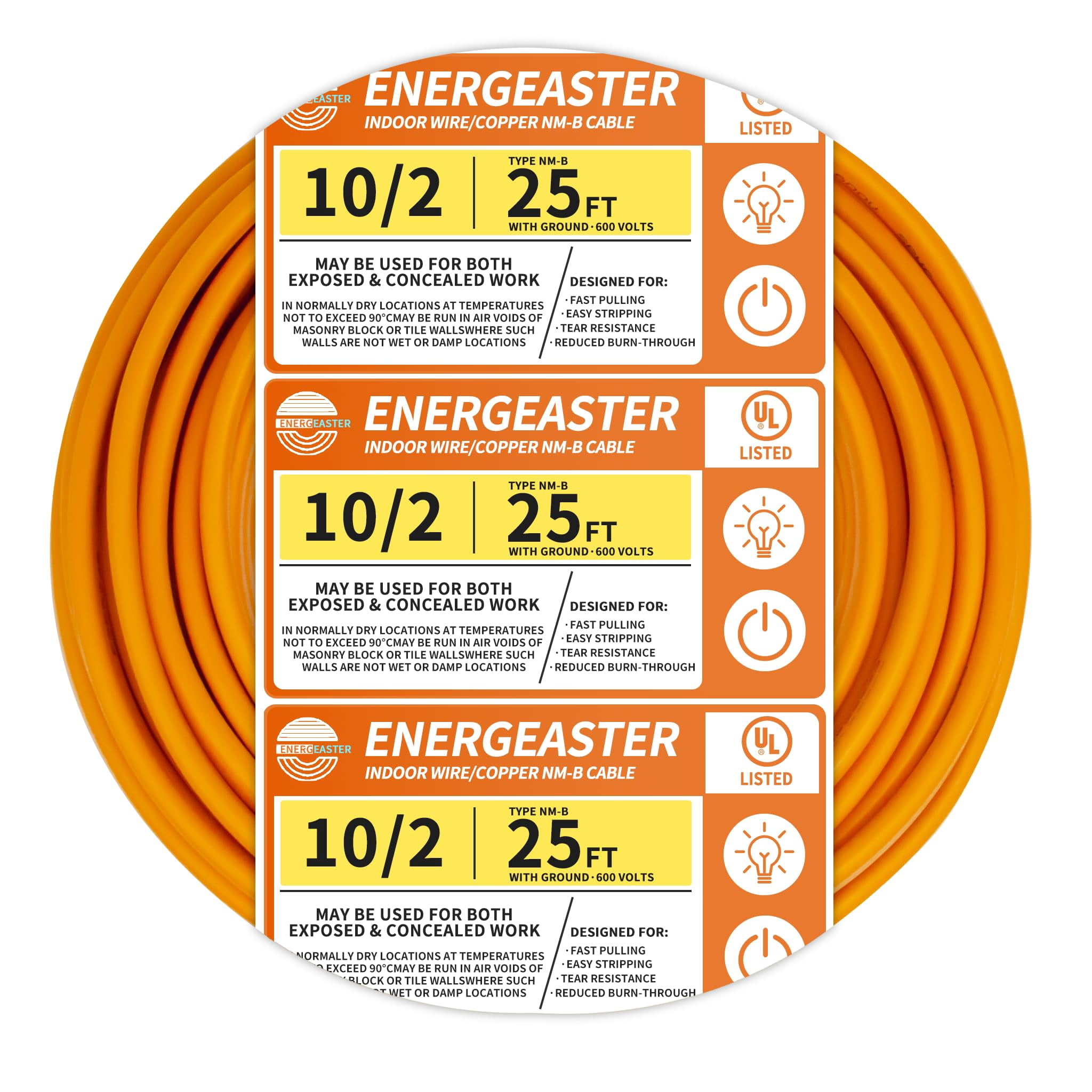 Energeaster 10/2 NM-B Wire,with Ground Indoor Electrical Copper Wireï¼ ...