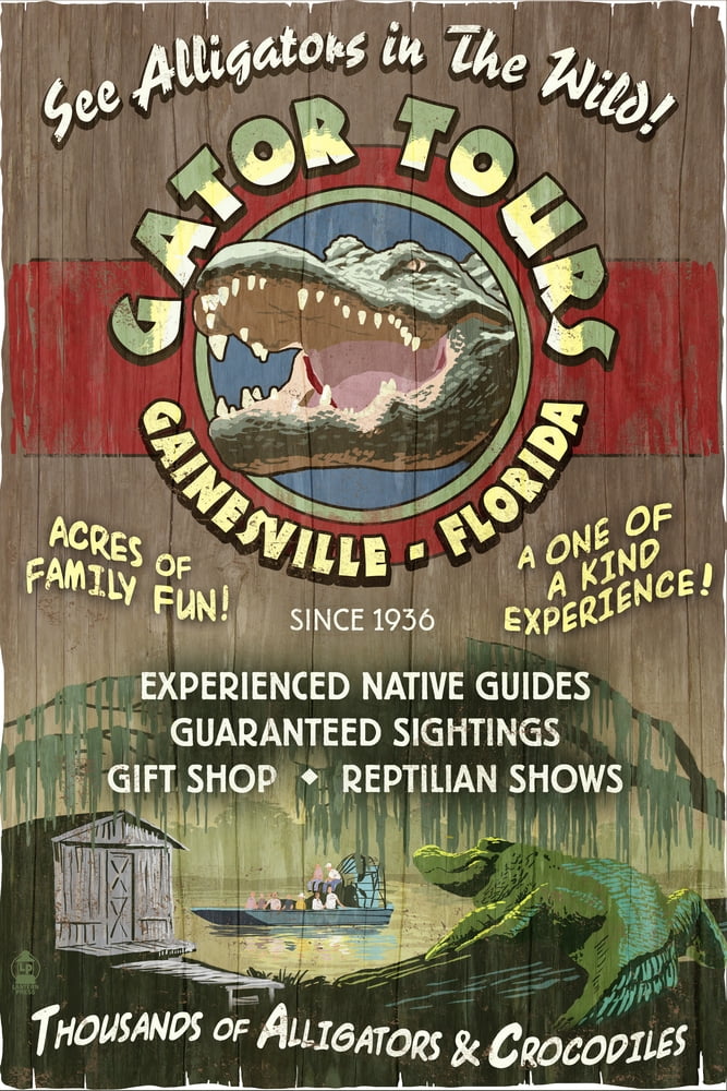 Gainesville, Florida, Gator Tours, Vintage Sign (36x54 Giclee Gallery ...