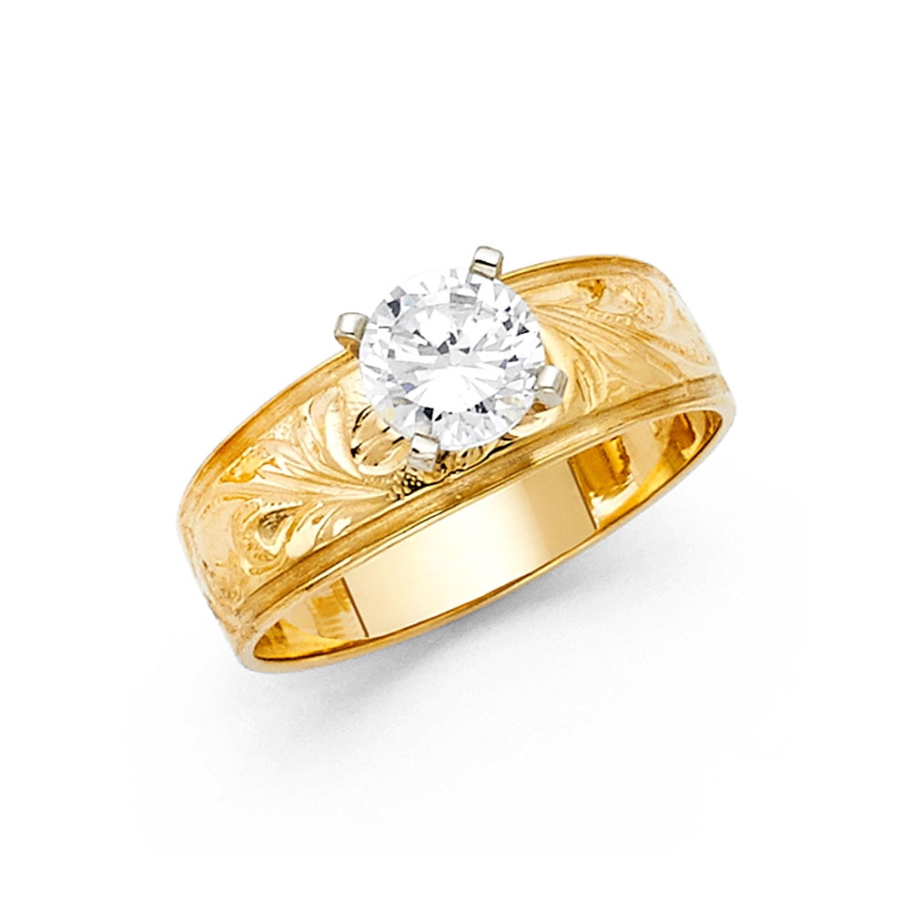 Solid 14k Yellow Gold Round Cubic Zirconia CZ Engagement Ring Size 7 ...
