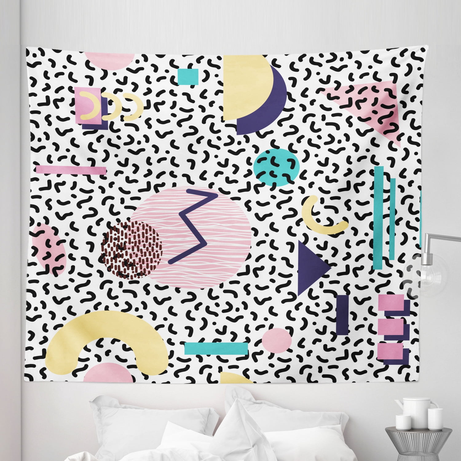 Vintage Tapestry, Geometric Pattern in Retro Style Round Half Moon ...