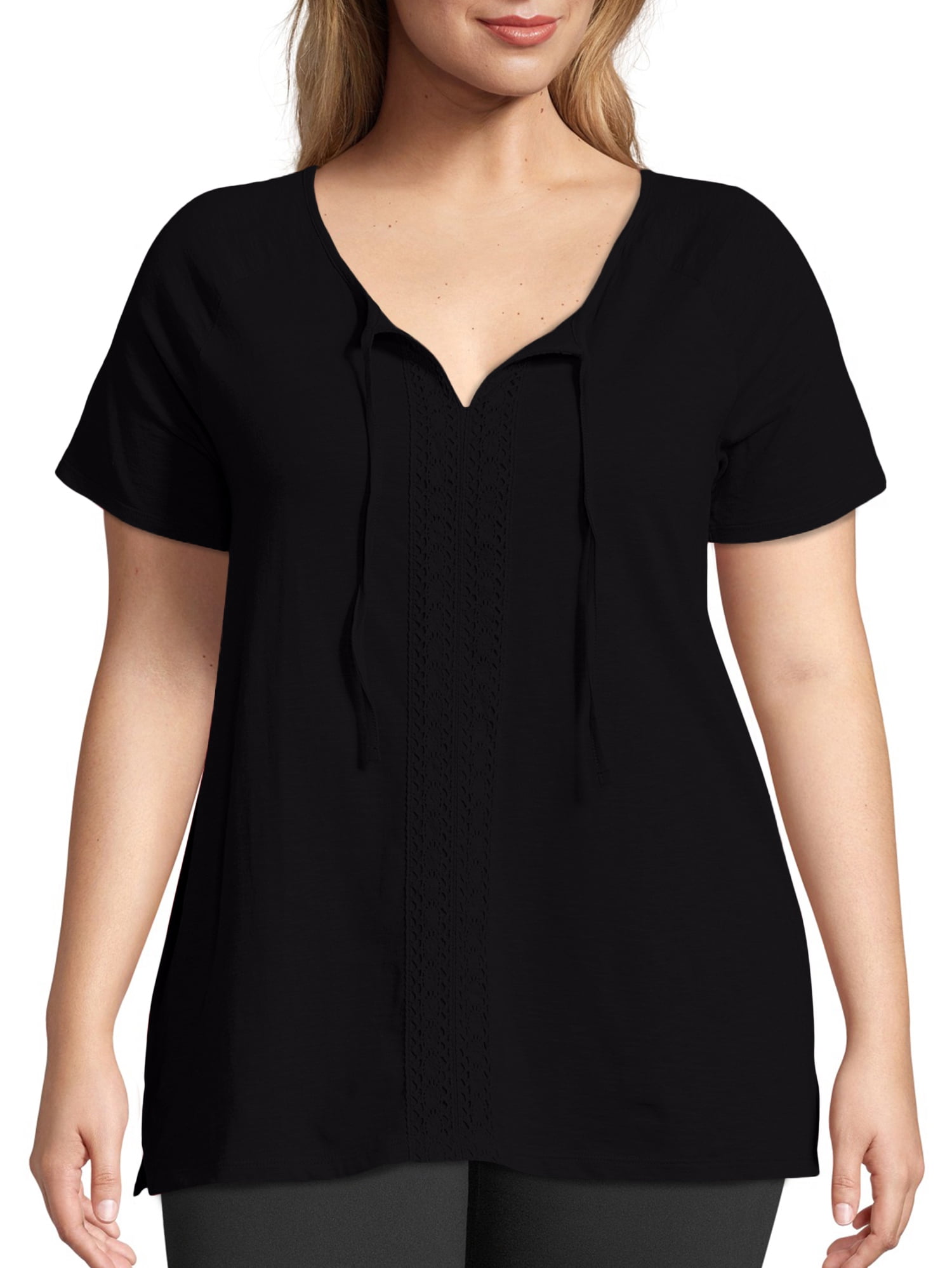 Just My Size Women's Plus Split Neck Lace Detail Top - Walmart.com