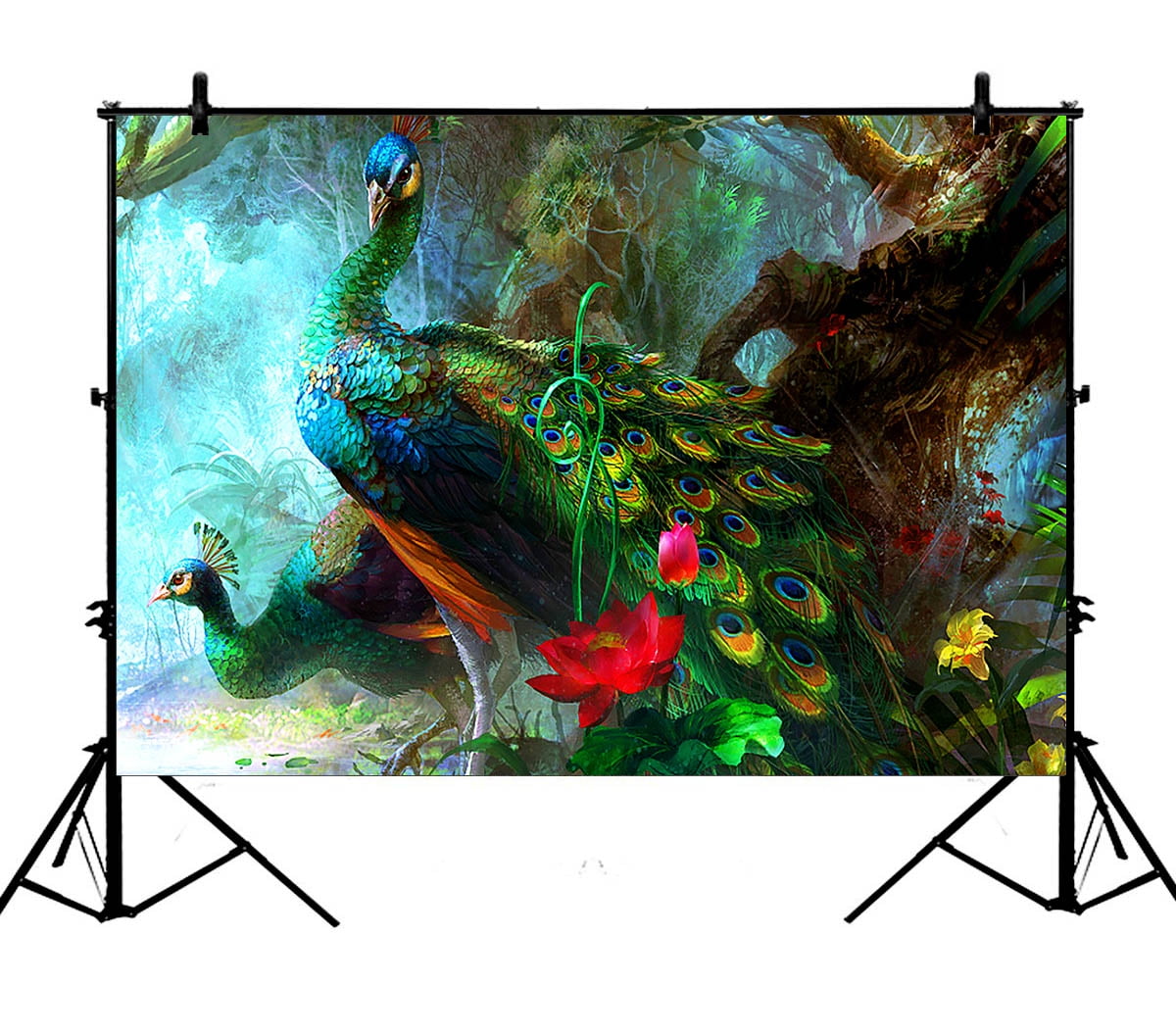 GCKG 7x5ft Charming Peacocks in the Jungle Polyester Photography ...