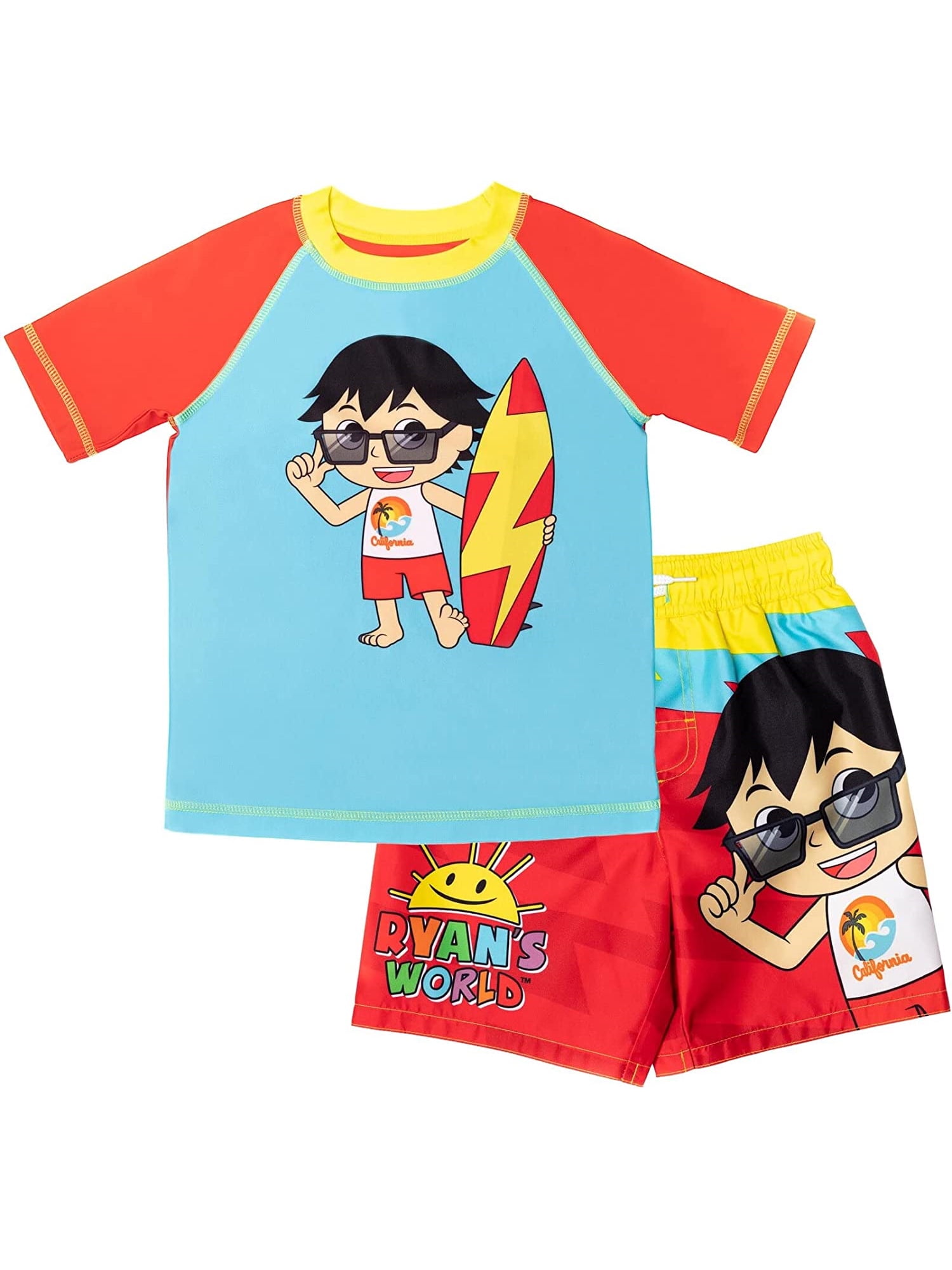 Ryan's World Boys' Swim Set: Rash Guard & Trunks, Sizes 4-7, UPF 50+ UV ...