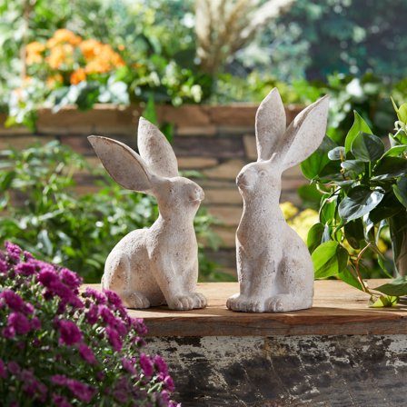Melrose Resin Bunny Figurine Statues for Garden Decor, Set of 2 Home ...