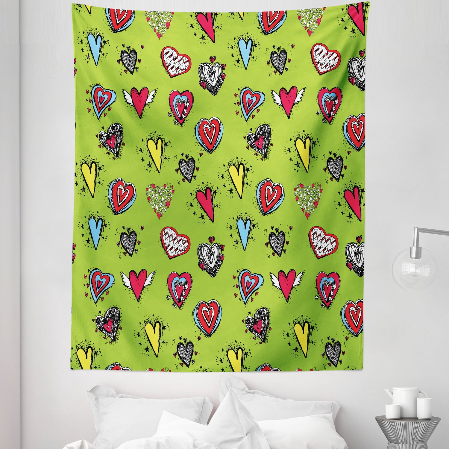 Love Tapestry, Hand Drawn Hearts Sketch with Various Shapes and Sizes ...