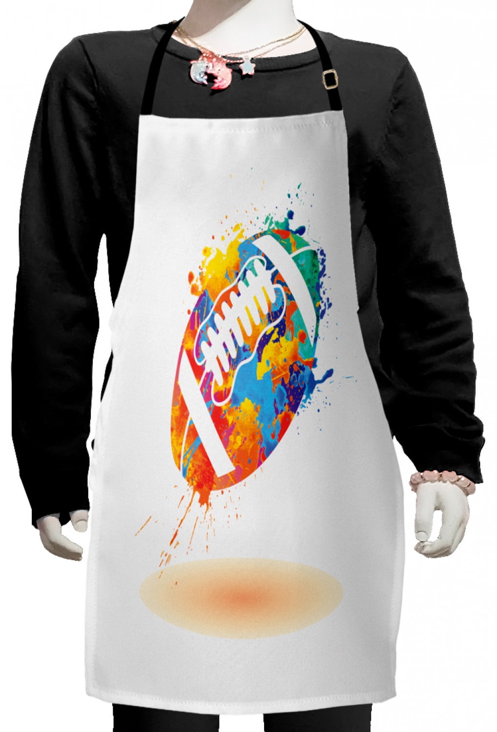 Sports Kids Apron, Rugby Ball with Rainbow Brush Effects Filled Covered ...