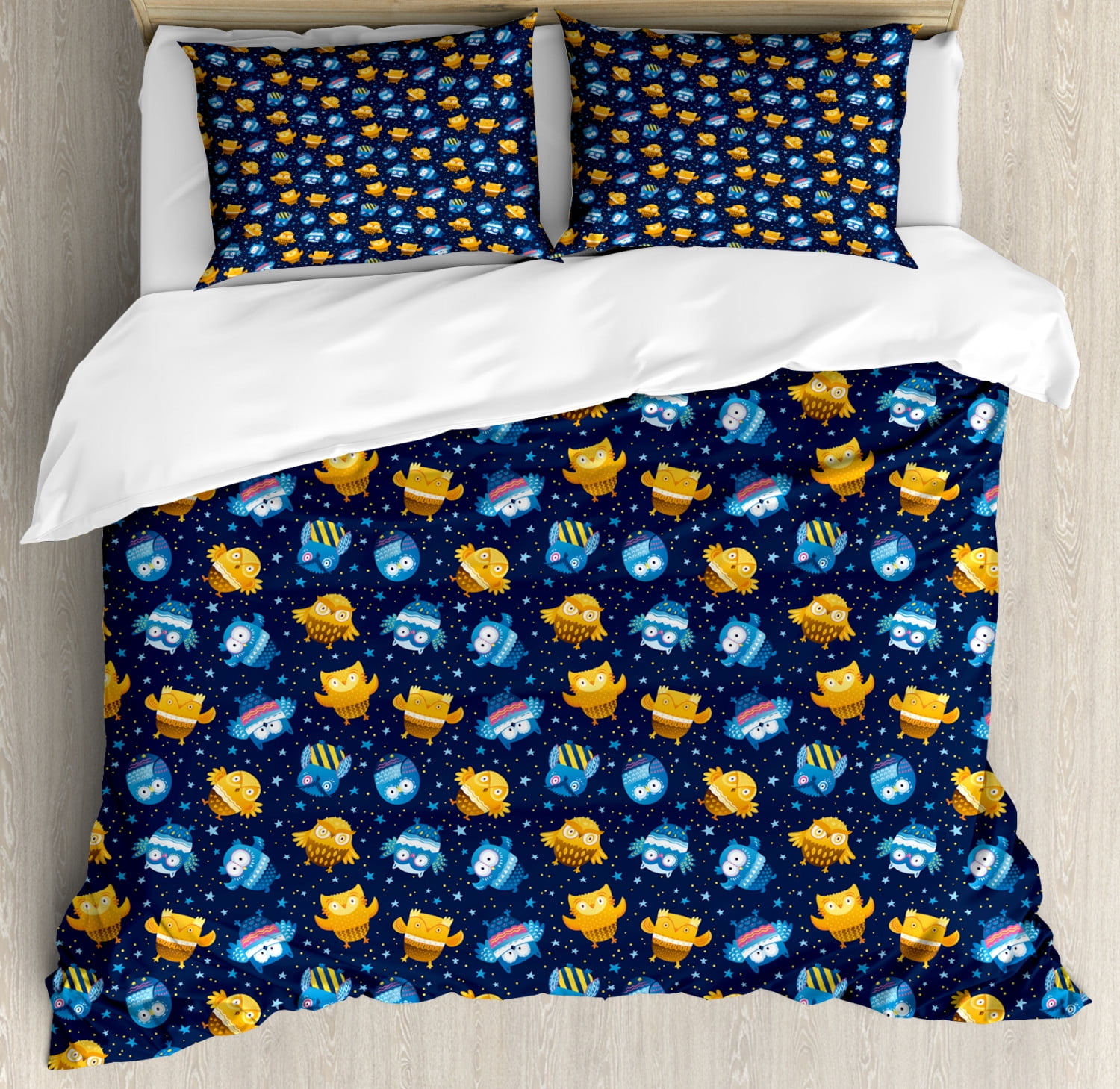 Yellow and Blue Duvet Cover Set King Size, Cartoon Animated Numerous ...