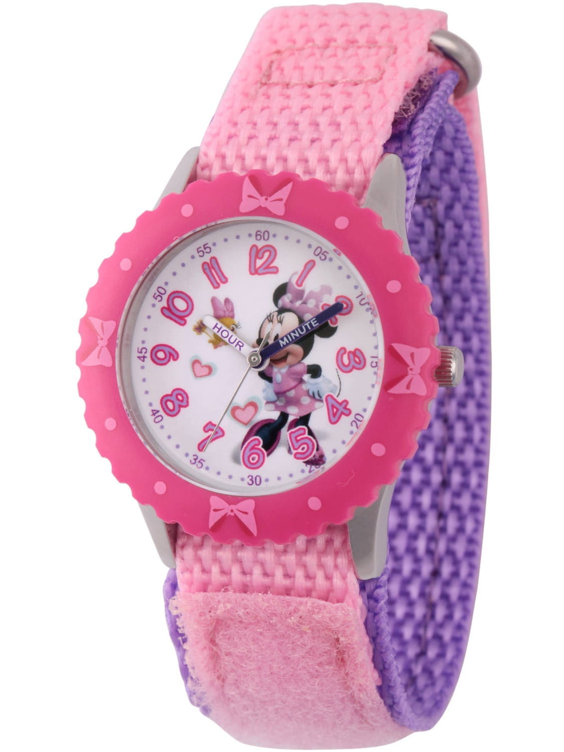 Minnie Mouse Girls' Stainless Steel Time Teacher Watch, Pink Bezel ...