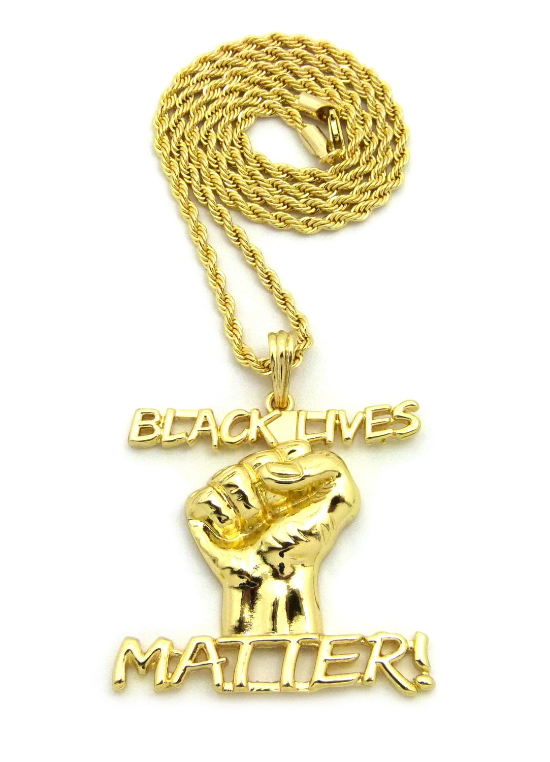Polished Raised Fist Between Black Lives Matter! Pendant with Gold-Tone ...