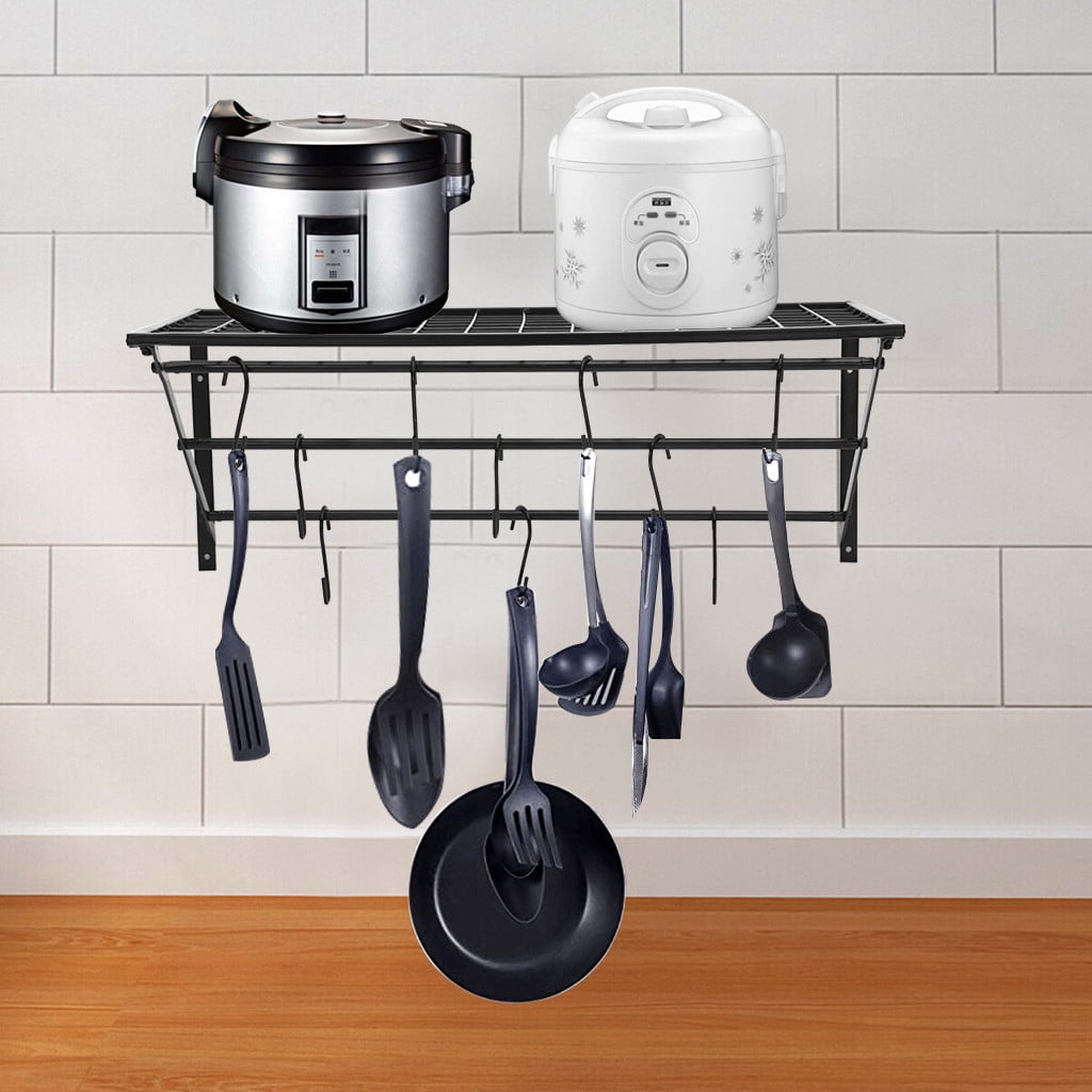 Kitchen Shelf Folding Kitchen Wall Hanging Pot Rack With 10 Hooks Black ... Kitchen Shelf Folding Kitchen Wall Hanging Pot Rack With 10 Hooks Black ...