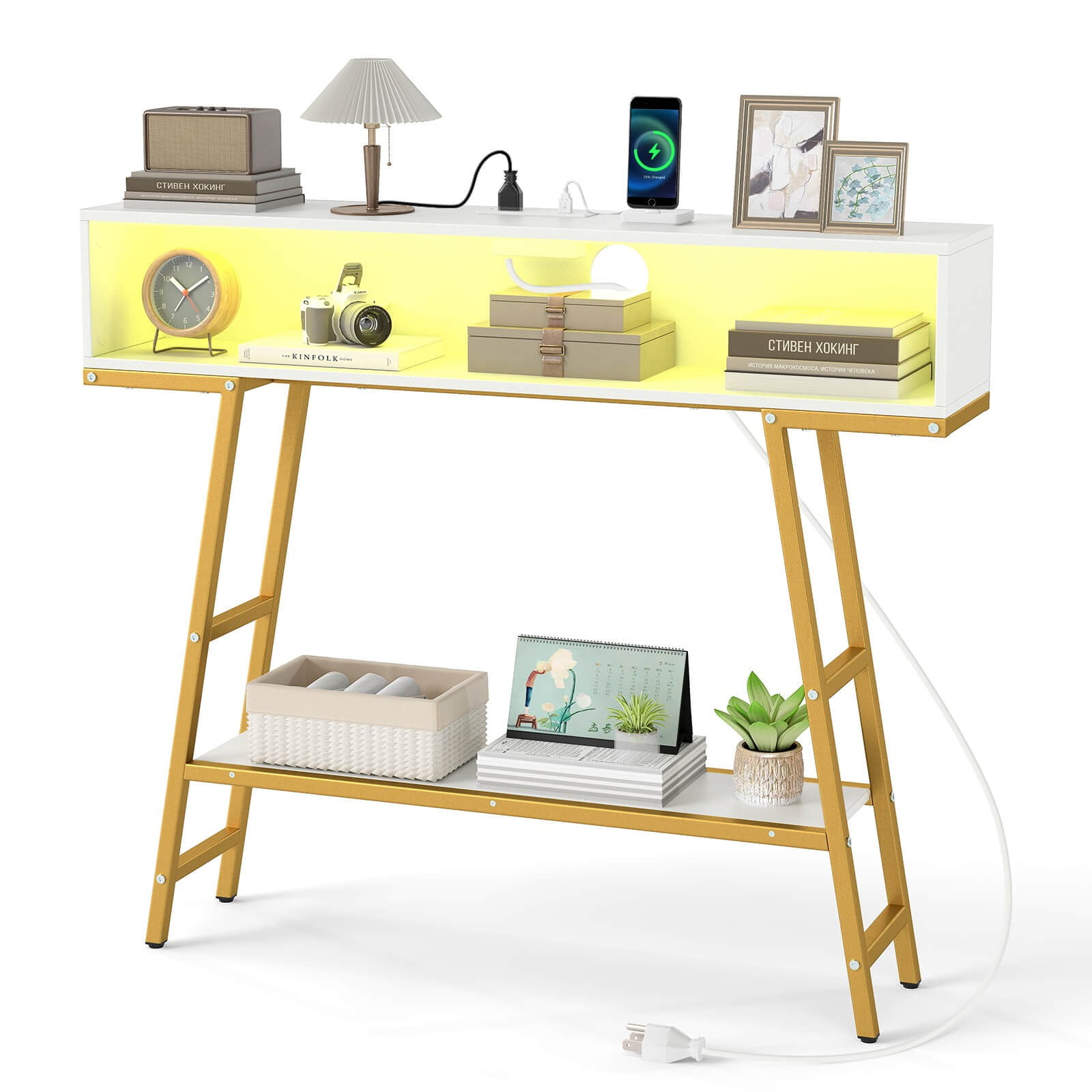40" Console Table with Power Strip, 3-Tier Narrow Entryway Table with ...
