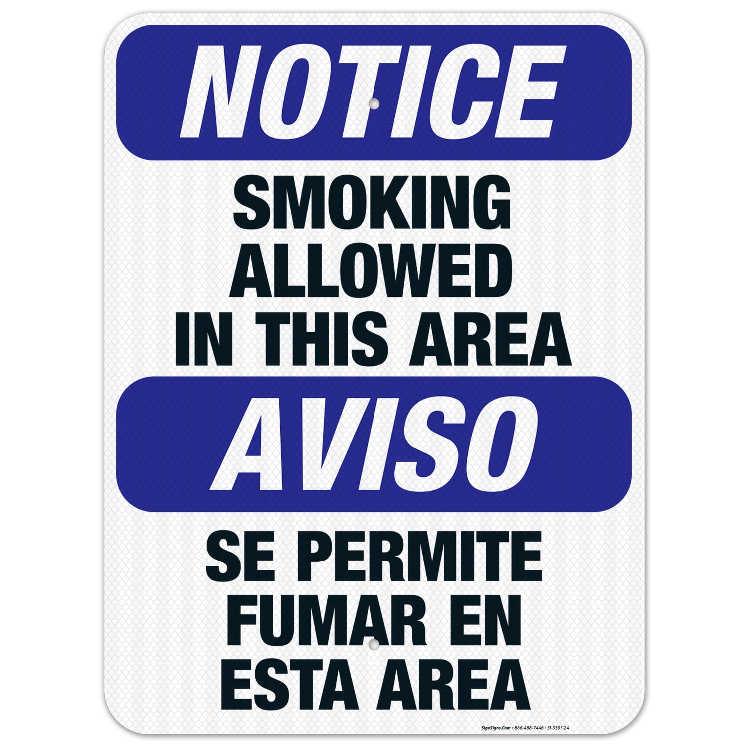 Smoking Allowed In This Area Bilingual Sign, OSHA Notice Sign, 18x24 ...