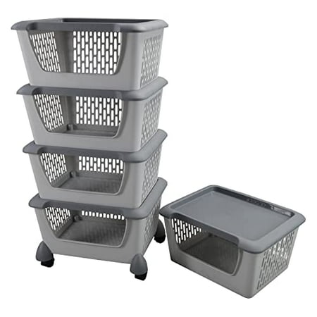 Jandson grey Plastic Stacking Baskets, Large Stackable Storage Bins, 5 ...