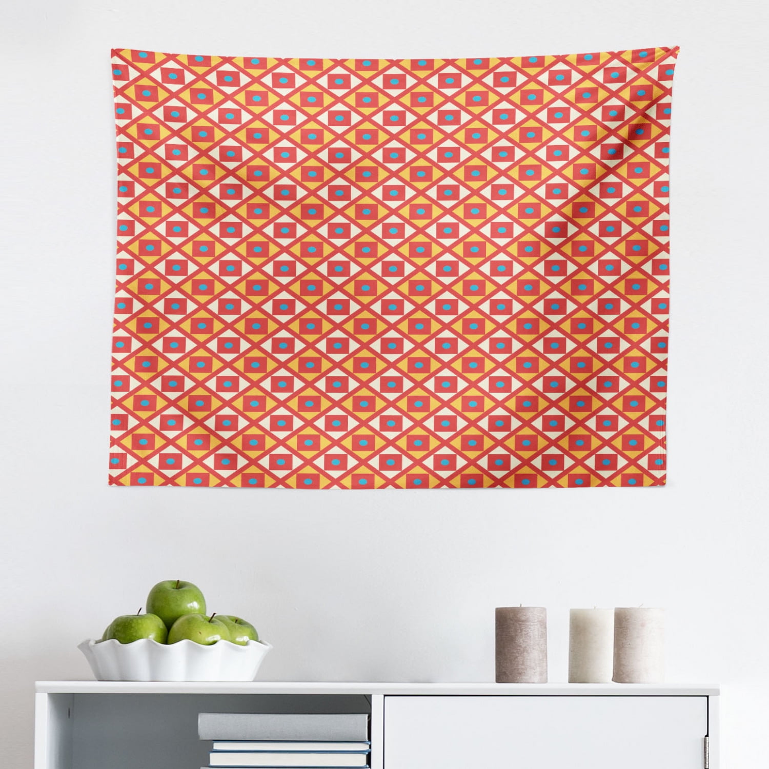 Retro Tapestry, Diagonal Chain Pattern with Big and Small Dots on Lines ...