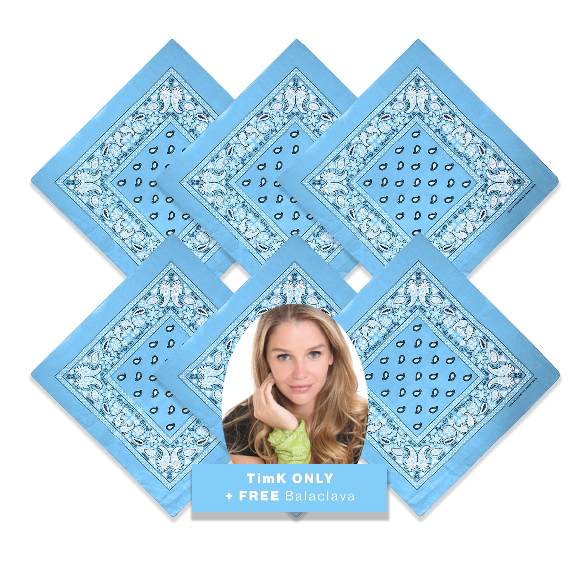 BASICO 6pk Sky Blue Paisley Bandana Face Covering | 100% Cotton Bandana ...