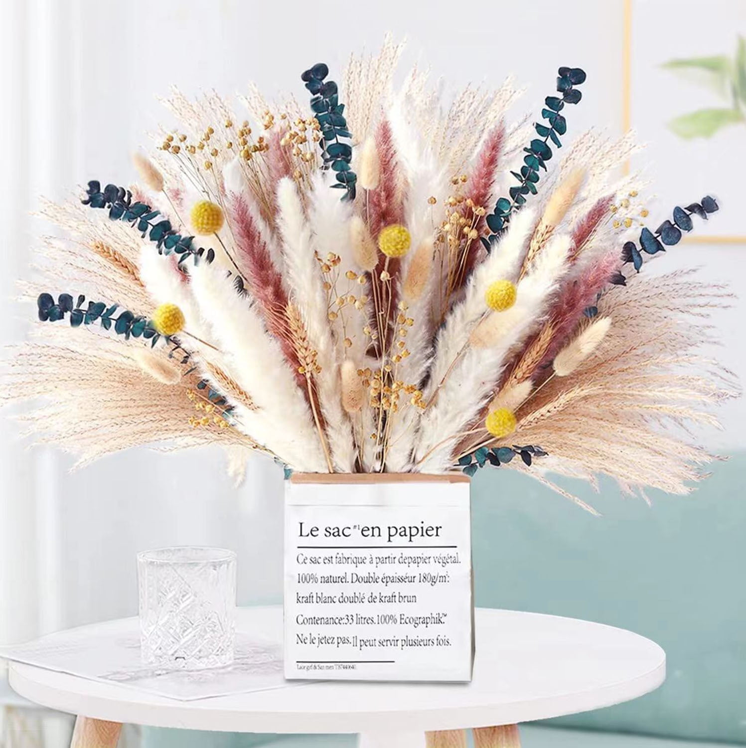 100Pcs Dried Pampas Grass Mix Bouquet,17" Dried Flowers Bouquet with 8 ...