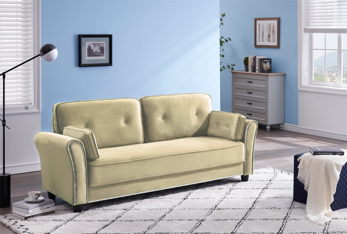 Accent Sofa Couch for Bedroom, Velvet Upholstered Loveseat Sofa with 2 ...