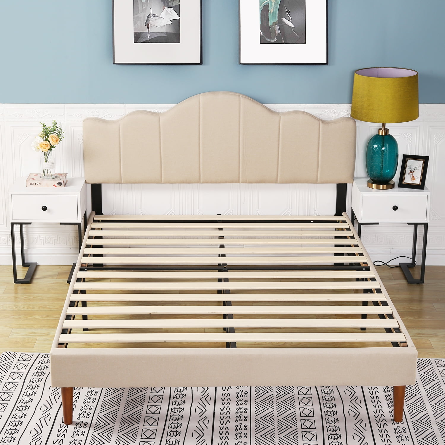 VECELO Height Adjustable Headboard Upholstered Platform Bed Frame ...
