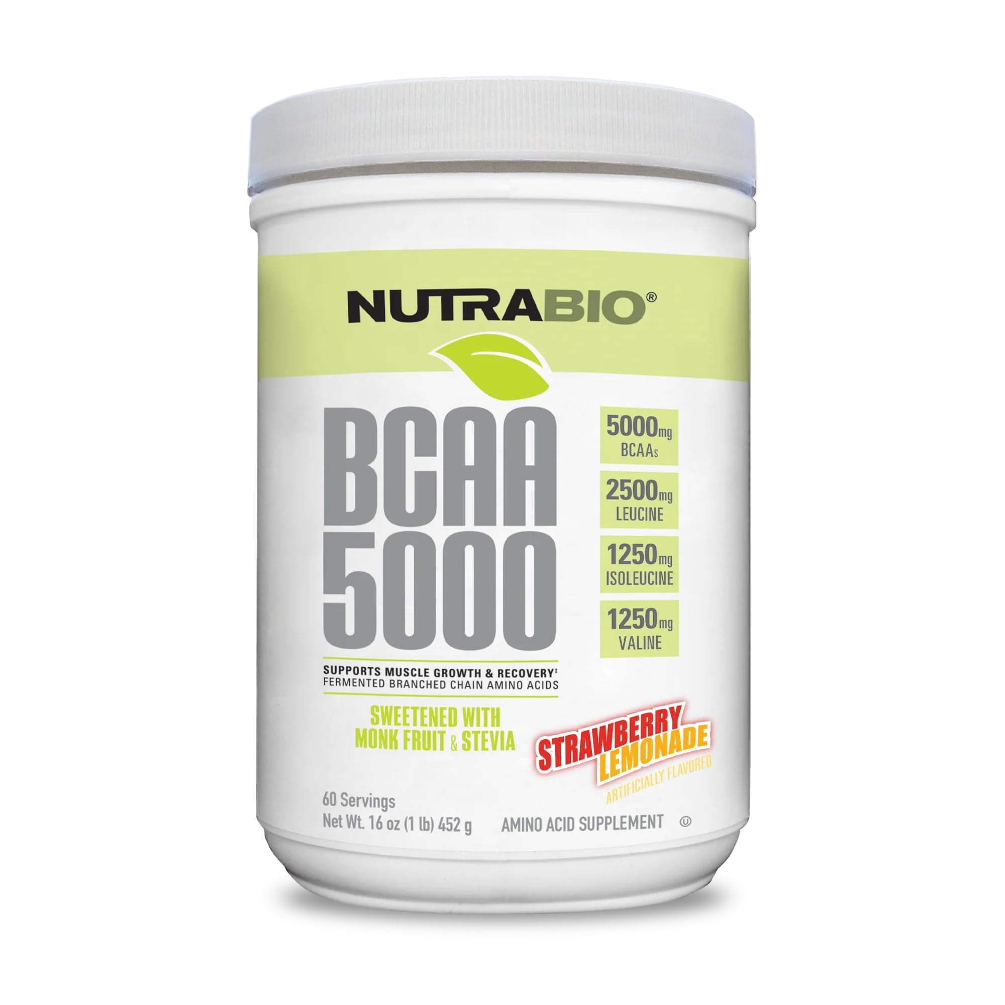 Suplemento NutraBio BCAA 5000 en polvo para limonada de fresa, 60 ...