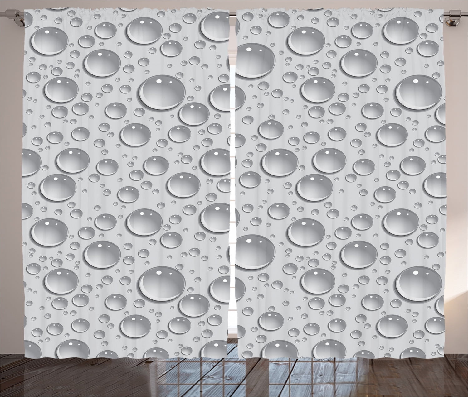 Grey Decor Curtains 2 Panels Set, Small Large Bubbles Pattern Water ...