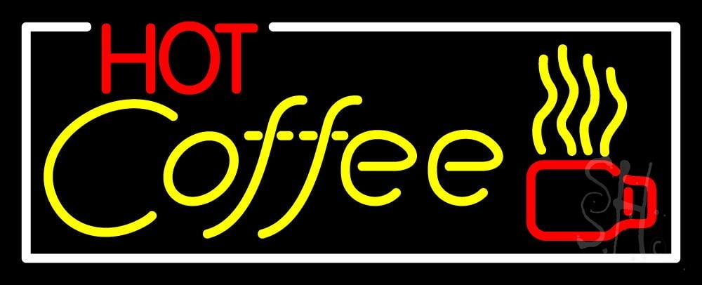 Red Coffee Yellow LED Neon Sign 13 x 32 - inches, Black Square Cut ...