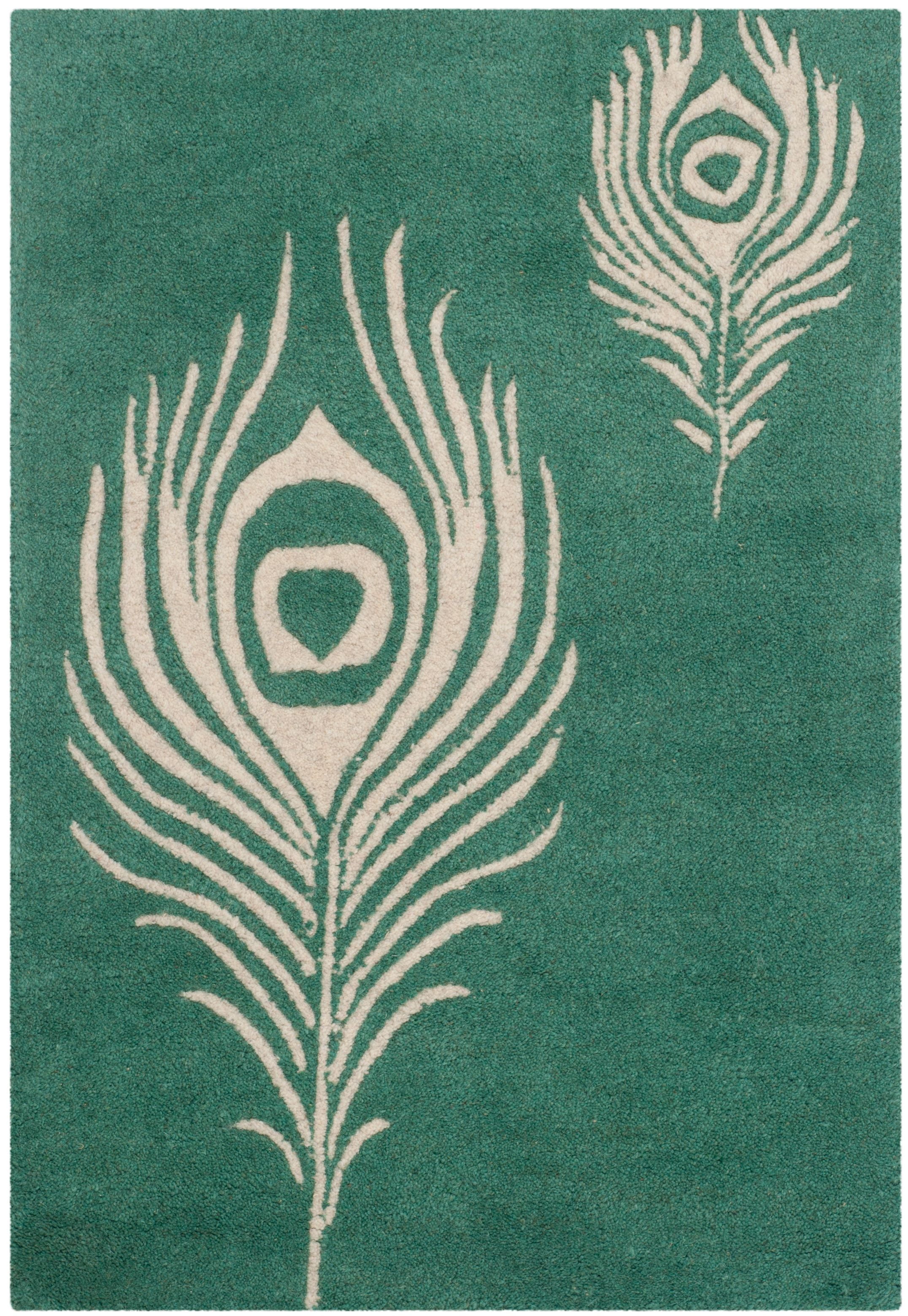 SAFAVIEH Soho Jarvis Peacock Feather Wool Area Rug, Teal/Ivory, 2' x 3 ...