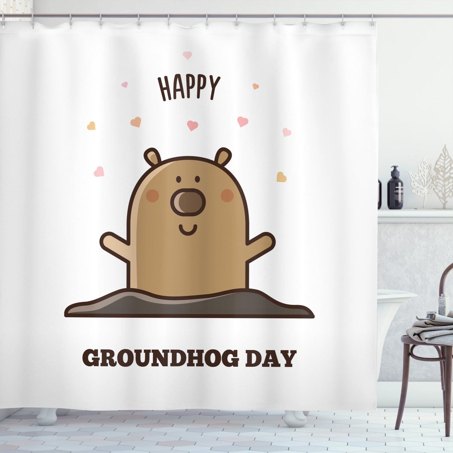 Ambesonne Groundhog Day Shower Curtain, Happy Marmot Hearts, 69"Wx75"L ...