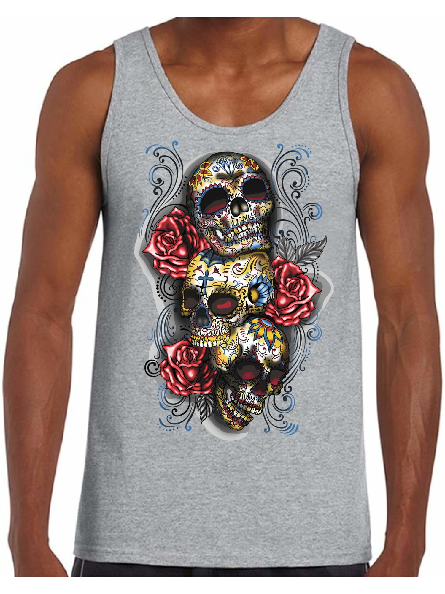 Awkward Styles Three Sugar Skull Tank Top for Men Sugar Skull Tank Day ...