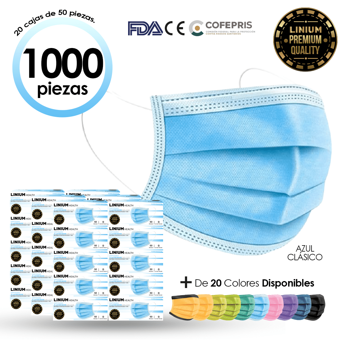 Cubrebocas Tricapa Termosellado LINIUM HEALTH Azul 1000 Pzs | Walmart ...