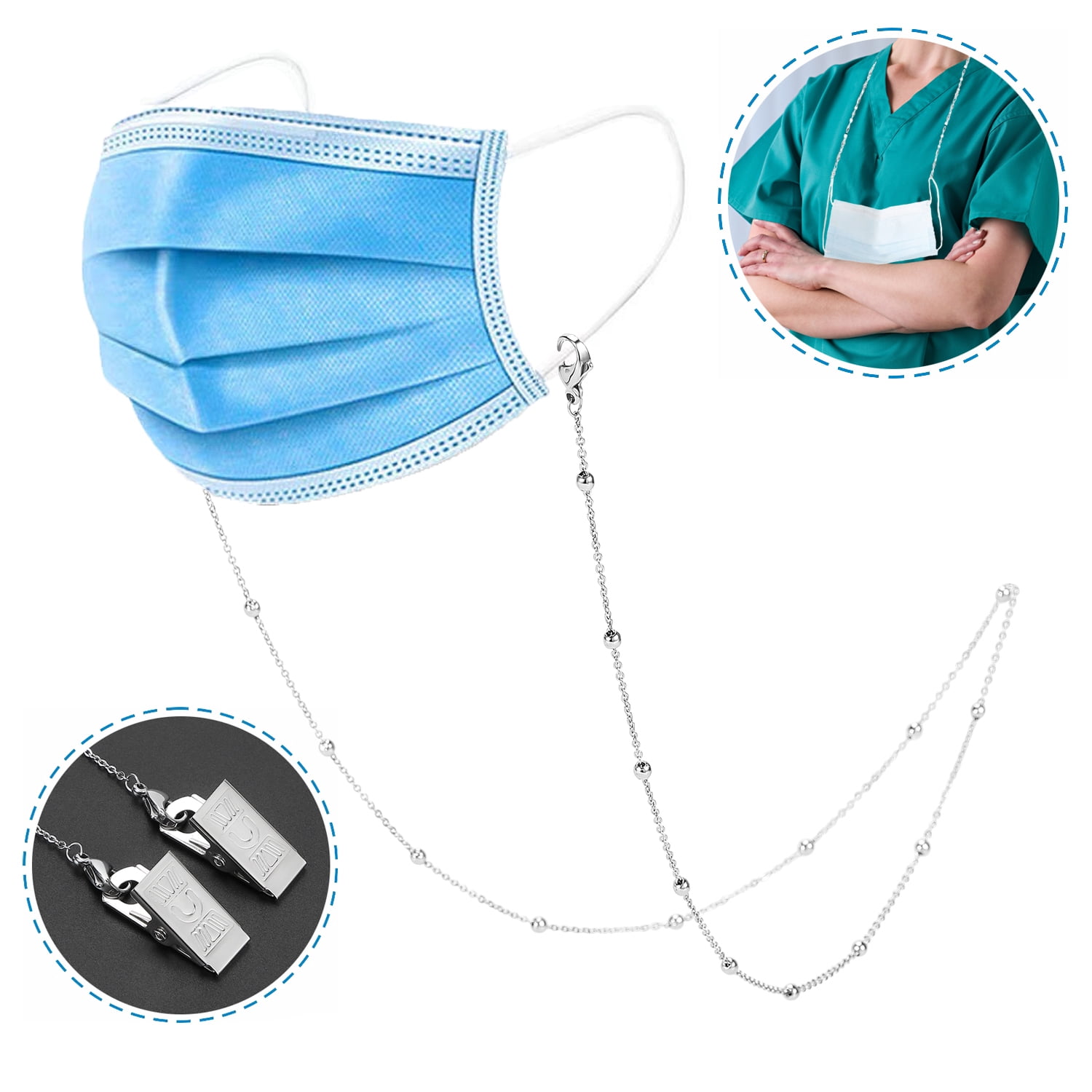 SAM & LORI Mask Holder Lanyard Bead Chain Necklace Strap Mask Retainer ...