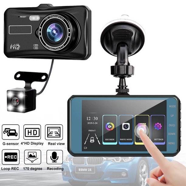 Dual Dash Cam, 4" Touch Screen Front and Rear Car Camera, 170° Wide ...