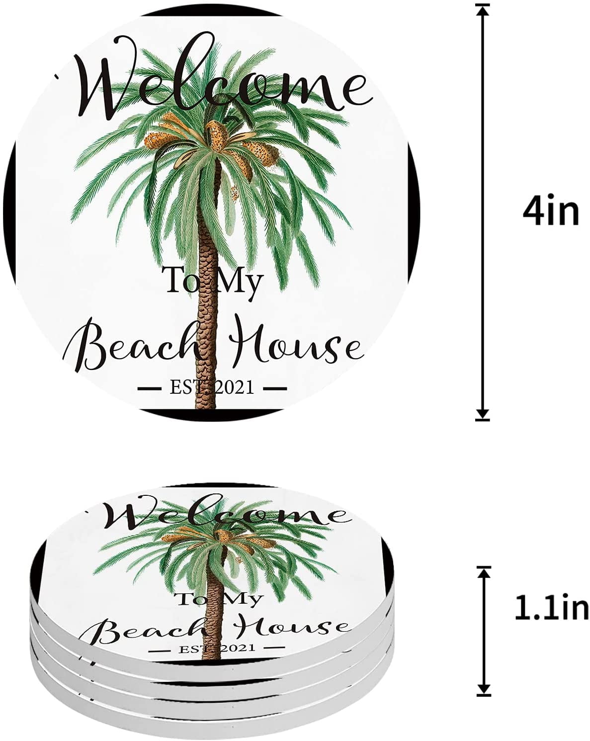 ZHANZZK Summer Retro Coconut Tree White Set of 6 Round Coaster for ...