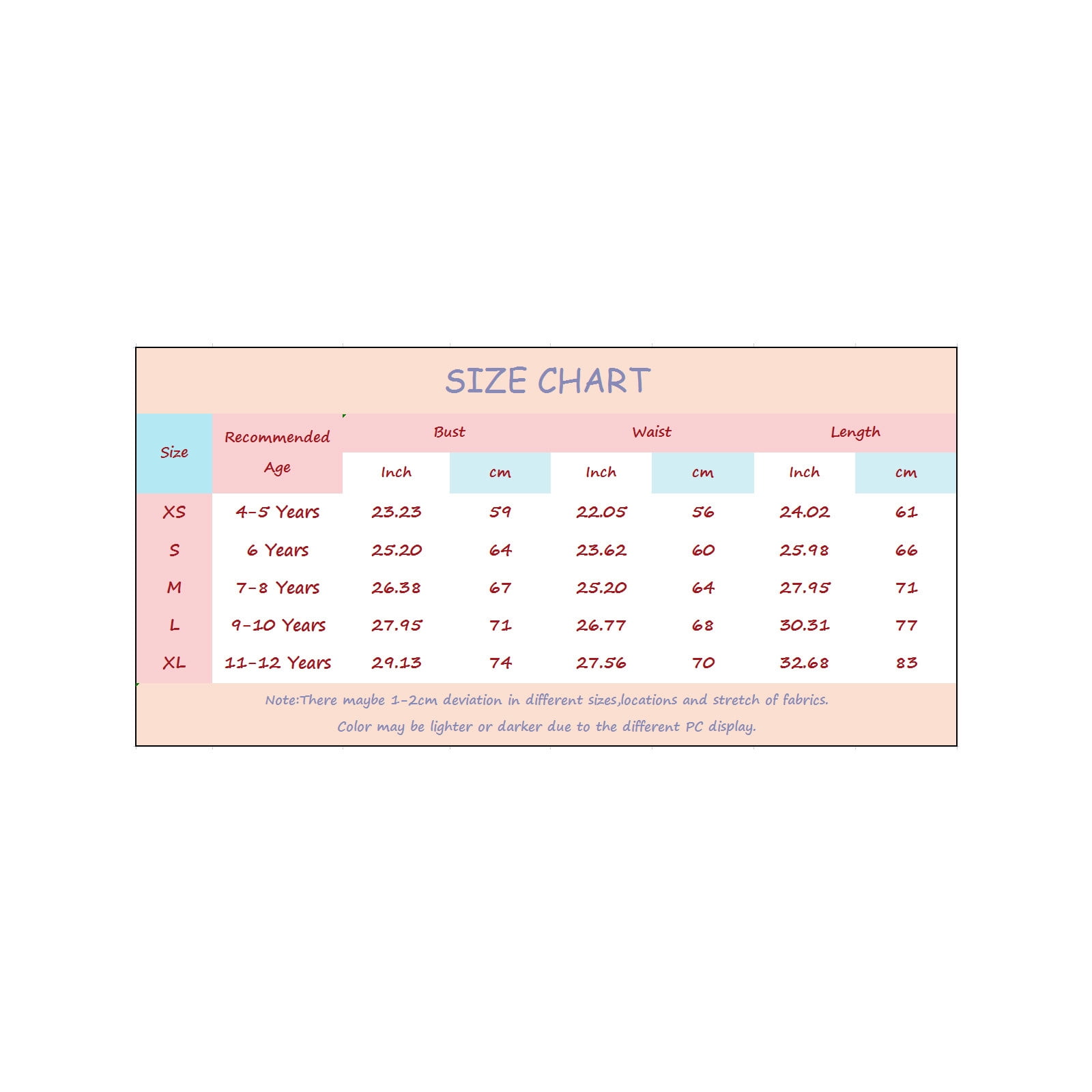 Children Bra Size Chart