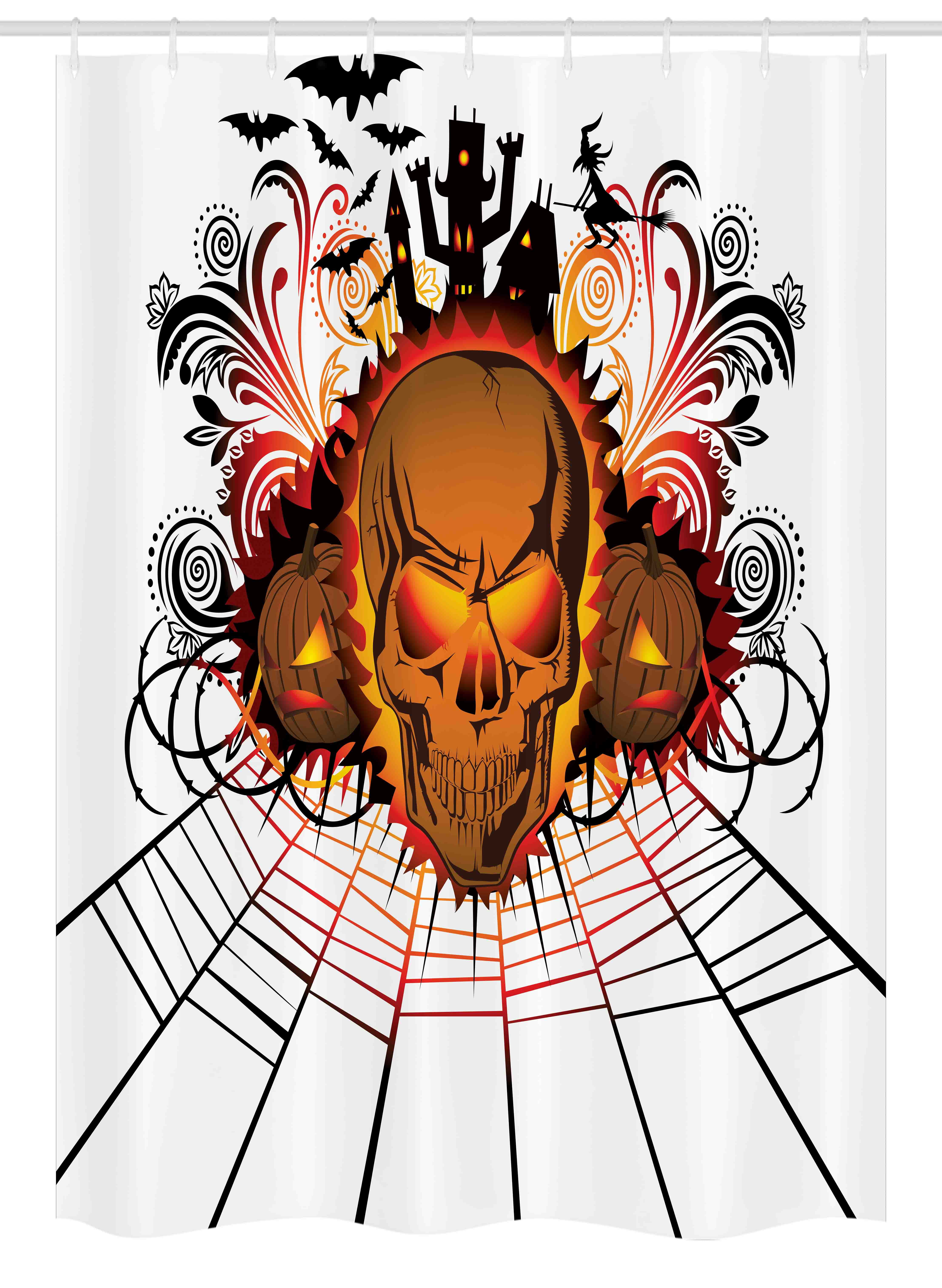 Halloween Stall Shower Curtain, Angry Skull Face on Bonfire Spirits of ...