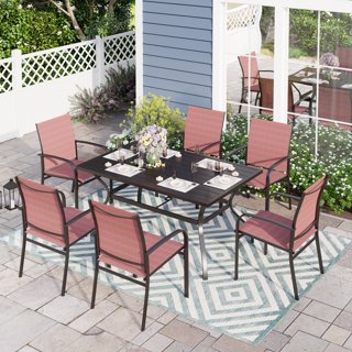 Napa 60 Inch Outdoor Patio Dining Table with 8 Armless Chairs - Walmart.com