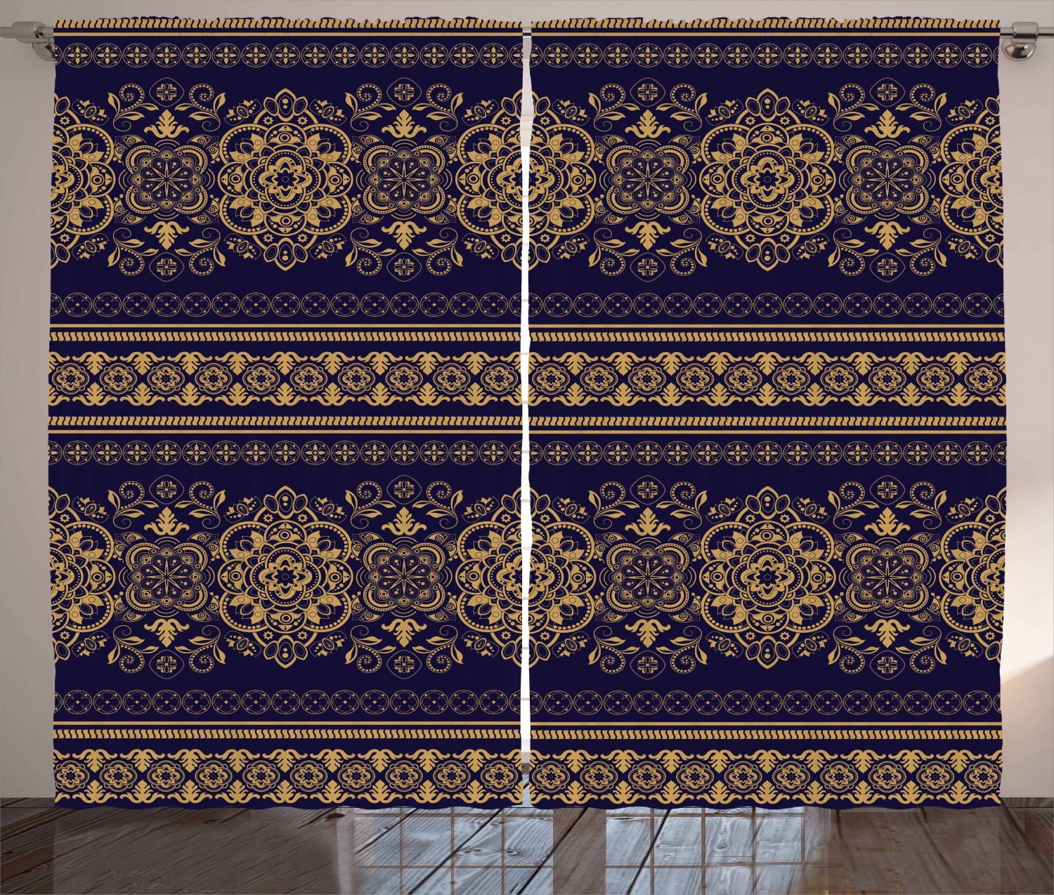 Turkish Pattern Curtains 2 Panels Set, Damask Style Medieval Flowers ...
