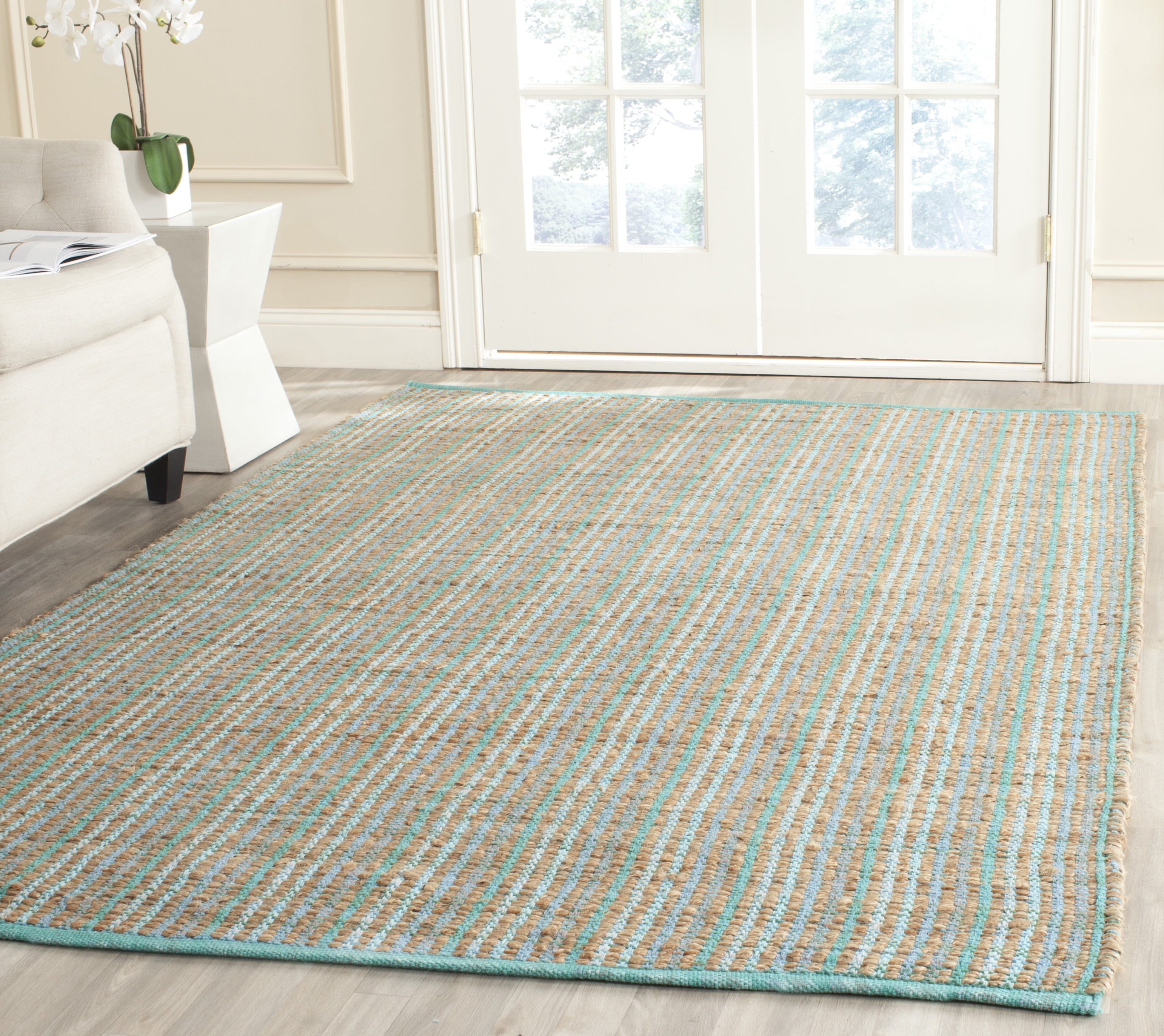 SAFAVIEH Cape Cod Ivana Braided Striped Area Rug, 6' x 6' Square, Green ...