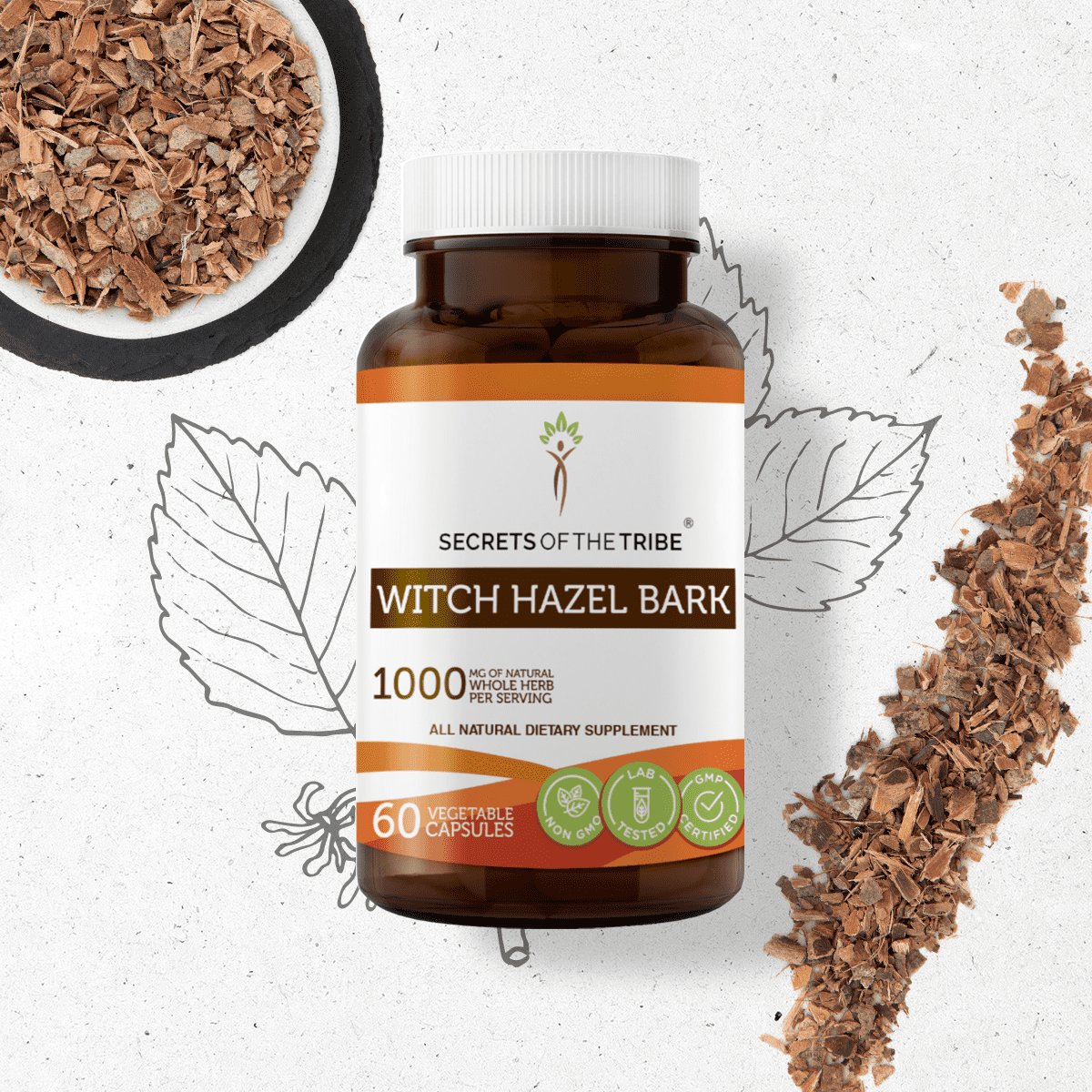 Secrets of the Tribe Witch Hazel Bark 60 Capsules, 500 mg, Witch Hazel ...