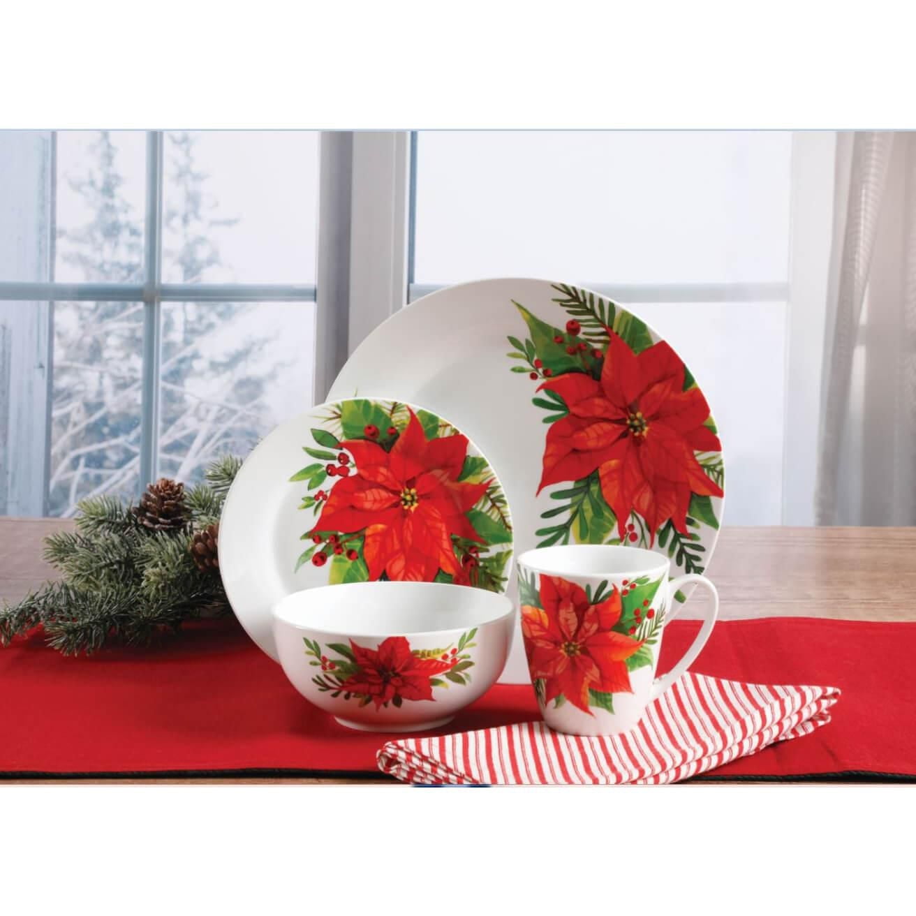 Click here for Gibson Home Magic Poinsettia 16 Piece Dinnerware S... prices