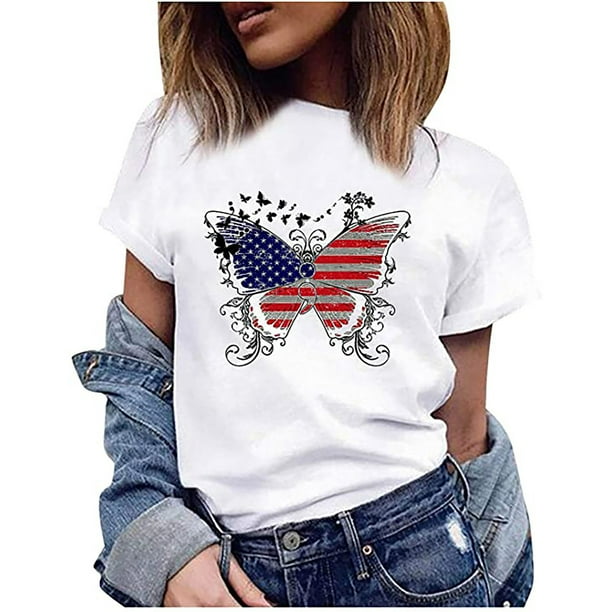 Oavqhlg3b American Flag T Shirt For Women Summer Casual Print 4th Of