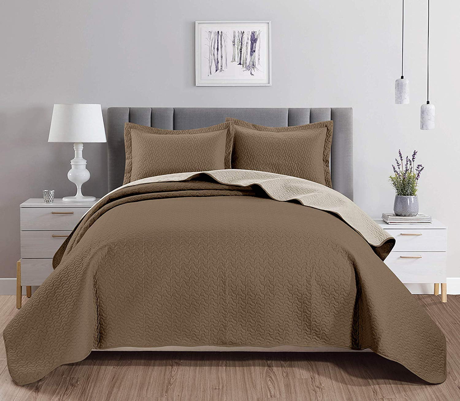 Chezmoi Collection Mesa 3-piece Oversized Reversible Bedspread Coverlet ...