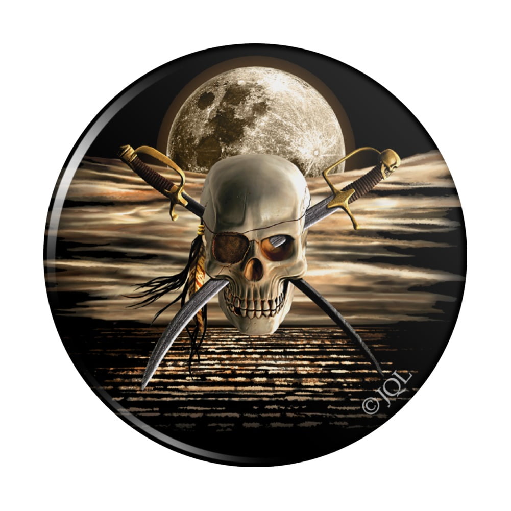 Pirate Skull Crossed Swords Cutlasses Ocean Moon Pinback Button Pin ...